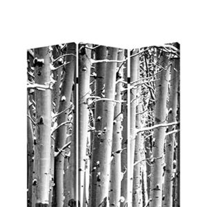 Benjara 3 Panel Canvas Foldable Screen with Birch Print, Black and White