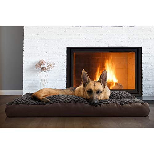 Furhaven XL Pillow Dog Bed Ultra Plush Faux Fur & Suede Mattress w/ Removable Washable Cover - Chocolate, Jumbo (X-Large)