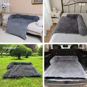 Coohom Calming Dog Bed Pet Couch Protector Dog Cat Bed Mats for Furniture with Removable Washable Cover,Plush Sofa Cover Cushion with Soft Neck Bolster (X-Large 45", Grey)