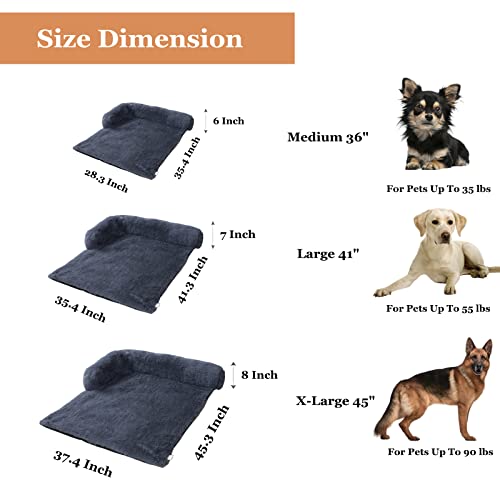 Coohom Calming Dog Bed Pet Couch Protector Dog Cat Bed Mats for Furniture with Removable Washable Cover,Plush Sofa Cover Cushion with Soft Neck Bolster (X-Large 45", Grey)