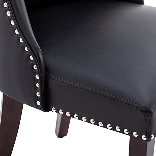 Kmax Leather Dining Chairs Set of 6 Upholstered Side Chairs Farmhouse Accent Chairs with Nailhead Wood Legs for Dining Room Guest Room Restaurant, Black