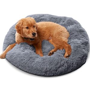 active pets plush calming dog bed, donut dog bed for small dogs, medium & large, anti anxiety dog bed, soft fuzzy calming bed for dogs & cats, comfy cat bed, marshmallow cuddler nest calming pet bed