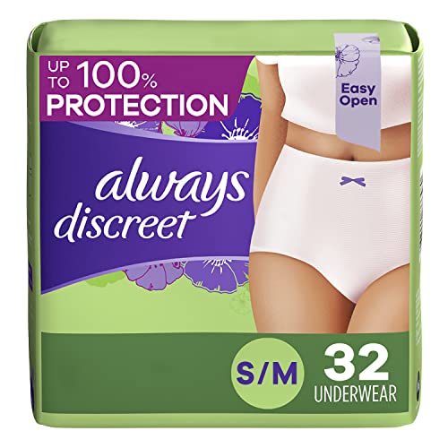 Always Discreet Incontinence & Postpartum Incontinence Underwear for Women, Small/Medium, Maximum Protection, 32 Count