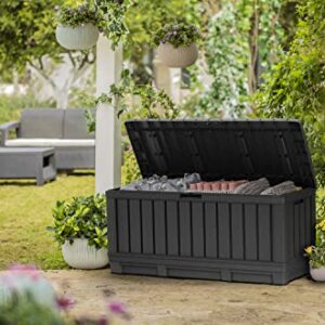 Keter Kentwood 90 Gallon Resin Deck Box-Organization and Storage for Patio Furniture Outdoor Cushions, Throw Pillows, Garden Tools and Pool Toys, Graphite