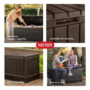 Keter Kentwood 90 Gallon Resin Deck Box-Organization and Storage for Patio Furniture Outdoor Cushions, Throw Pillows, Garden Tools and Pool Toys, Graphite