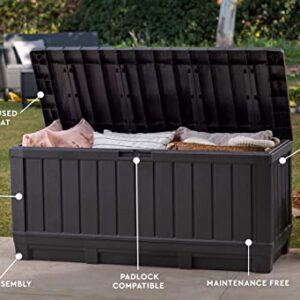 Keter Kentwood 90 Gallon Resin Deck Box-Organization and Storage for Patio Furniture Outdoor Cushions, Throw Pillows, Garden Tools and Pool Toys, Graphite