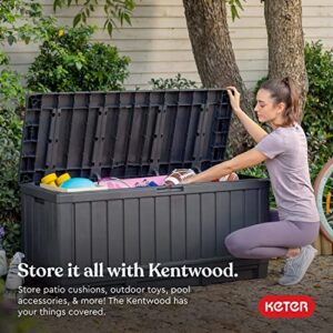 Keter Kentwood 90 Gallon Resin Deck Box-Organization and Storage for Patio Furniture Outdoor Cushions, Throw Pillows, Garden Tools and Pool Toys, Graphite