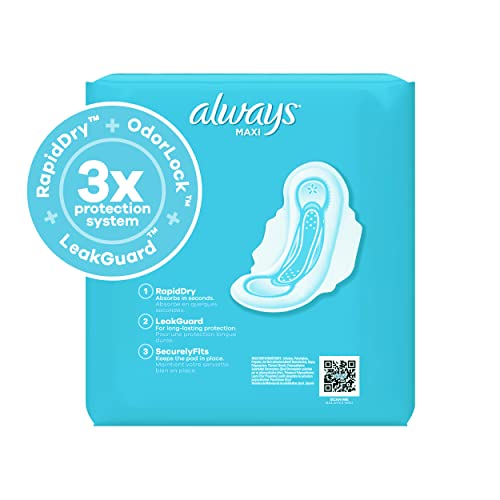 Always Maxi Feminine Pads for Women, Size 3 Extra Long Super Absorbency, with Wings, Unscented, 33 Count