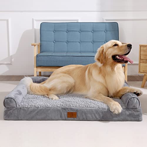 Mesa Lemon Large Dog Bed, Washable Dog Bed with Removable Cover, Orthopedic Dog Bed with Waterproof Lining, Memory Foam Bolster Dog Sofa with Nonskid Bottom, Dog Bed for Large, Extra Large Dogs