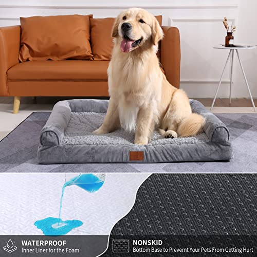 Mesa Lemon Large Dog Bed, Washable Dog Bed with Removable Cover, Orthopedic Dog Bed with Waterproof Lining, Memory Foam Bolster Dog Sofa with Nonskid Bottom, Dog Bed for Large, Extra Large Dogs