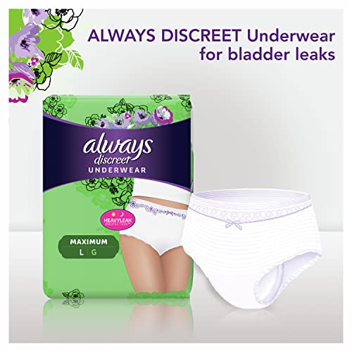 Always Discreet, Incontinence & Postpartum Underwear for Women, Maximum, Large, 17 Count