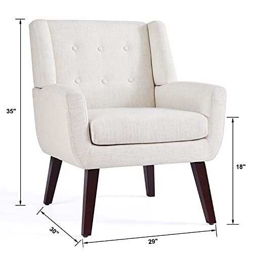 HUIMO Accent Chair, Upholstered Button Tufted Armchair, Linen Fabric Sofa Chairs for Bedroom, Living Room, Mid-Century Modern Comfy Reading Chair (Beige)