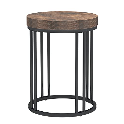 Tribesigns Round End Table, Modern Side Table Small Accent Table Nightstand with Metal Frame, Wooden Circle C Table Bedside Table for Living Room Sofa Side Couch, Bedroom, Easy Assembly, Space Saving