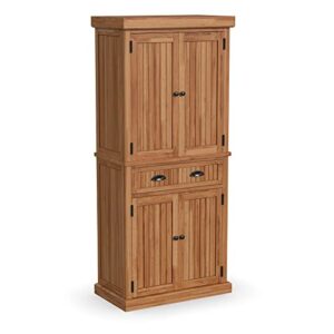 homestyles nantucket storage cabinet kitchen pantry with drawers and adjustable shelves, 71.5 inch height, natural brown maple finish