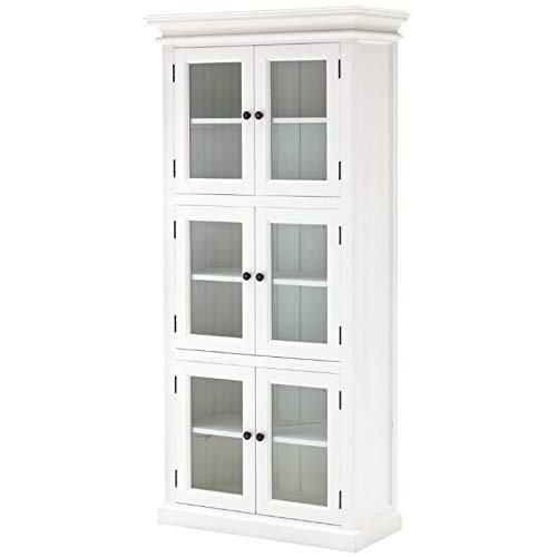 NovaSolo Halifax Pure White Mahogany Wood Storage Cabinet/Pantry Unit With Glass Doors And 6 Shelves