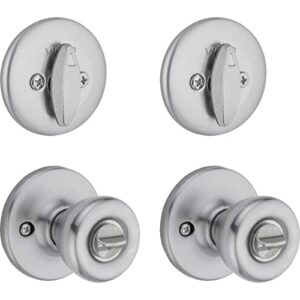 Kwikset 242 Tylo Entry Knob and Single Cylinder Deadbolt Project Pack in Satin Chrome