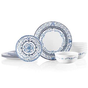 corelle vitrelle 18-piece service for 6 dinnerware set, triple layer glass and chip resistant, lightweight round plates and bowls set, portofino