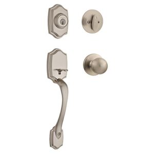 kwikset 96870-099 belleview single cylinder front door handleset with polo door knob featuring smartkey security in satin nickel