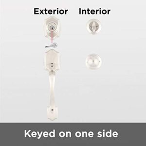 Kwikset 96870-099 Belleview Single Cylinder Front Door Handleset With Polo Door Knob featuring SmartKey Security in Satin Nickel