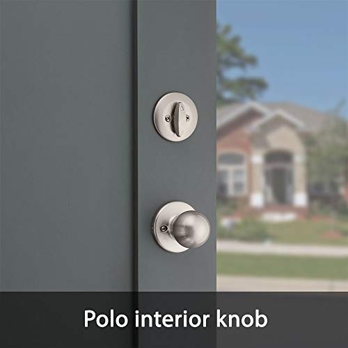 Kwikset 96870-099 Belleview Single Cylinder Front Door Handleset With Polo Door Knob featuring SmartKey Security in Satin Nickel