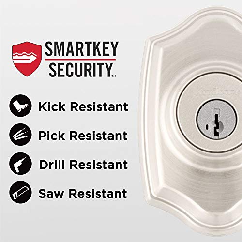 Kwikset 96870-099 Belleview Single Cylinder Front Door Handleset With Polo Door Knob featuring SmartKey Security in Satin Nickel