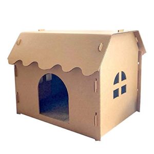 svy cozy cat house with scratcher pad, made of corrugated cardboard, ideal for cats & kittens & small dogs & small animals. (castle)