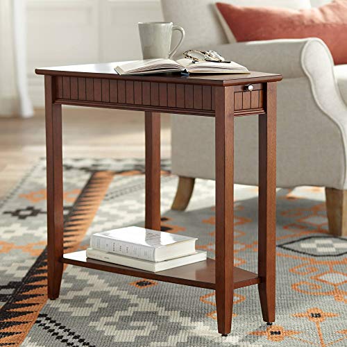 Elm Lane Bentley-II Farmhouse Rustic Cherry Wood Accent Table 16" x 24" with Slide-Out Tray and Shelf Brown for Space Living Room Bedroom Bedside Entryway Home House Balcony Office