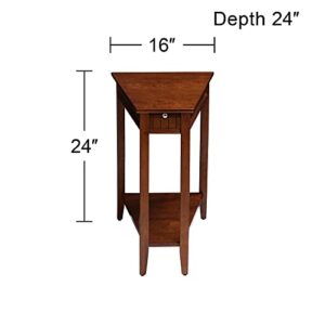 Elm Lane Bentley-II Farmhouse Rustic Cherry Wood Accent Table 16" x 24" with Slide-Out Tray and Shelf Brown for Space Living Room Bedroom Bedside Entryway Home House Balcony Office