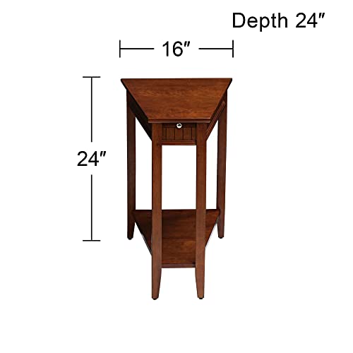 Elm Lane Bentley-II Farmhouse Rustic Cherry Wood Accent Table 16" x 24" with Slide-Out Tray and Shelf Brown for Space Living Room Bedroom Bedside Entryway Home House Balcony Office