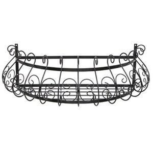 MyGift Wall-Mounted Black Metal Indoor Plant Box Basket with Scrollwork Design, Flower and Planter Pot Display Rack