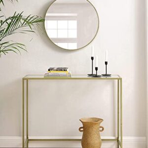 VASAGLE 39.4” Console Table, Tempered Glass Sofa Table, Modern Entryway Table, Metal Frame, Easy to Assemble, Adjustable Feet, for Living Room, Hallway, Gold Color ULGT26G