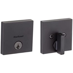 Kwikset Downtown 92580-030, Deadbolt Door Lock, Single Cylinder, Square Low Profile with SmartKey Re-key Security, Matte Black