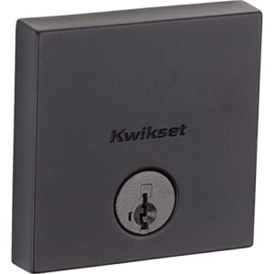 kwikset downtown 92580-030, deadbolt door lock, single cylinder, square low profile with smartkey re-key security, matte black