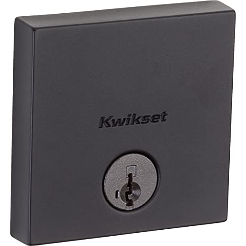 Kwikset Downtown 92580-030, Deadbolt Door Lock, Single Cylinder, Square Low Profile with SmartKey Re-key Security, Matte Black