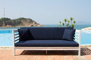 safavieh outdoor collection malibu antiqued white/ navy acacia wood cushioned daybed