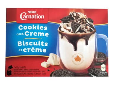 Nestle Carnation Cookies and Creme Hot Chocolate Mix, 7 x 25g/0.9 oz. Sachets (Imported from Canada)