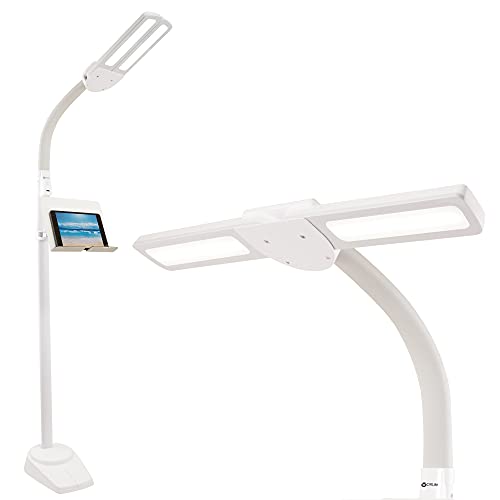 OttLite Dual Shade LED Standing Floor Lamp with Adjustable Stand - Wide Range of Illumination with Built-in 2.1A USB Charging Port and Flexible Neck - 4 Brightness Settings for Reading & Studying