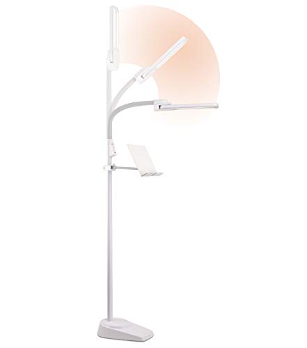 OttLite Dual Shade LED Standing Floor Lamp with Adjustable Stand - Wide Range of Illumination with Built-in 2.1A USB Charging Port and Flexible Neck - 4 Brightness Settings for Reading & Studying