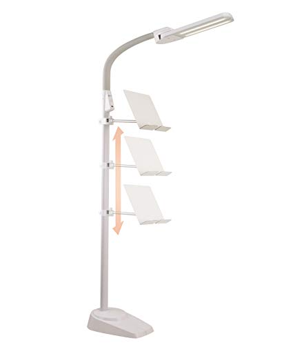 OttLite Dual Shade LED Standing Floor Lamp with Adjustable Stand - Wide Range of Illumination with Built-in 2.1A USB Charging Port and Flexible Neck - 4 Brightness Settings for Reading & Studying