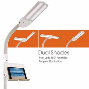 OttLite Dual Shade LED Standing Floor Lamp with Adjustable Stand - Wide Range of Illumination with Built-in 2.1A USB Charging Port and Flexible Neck - 4 Brightness Settings for Reading & Studying