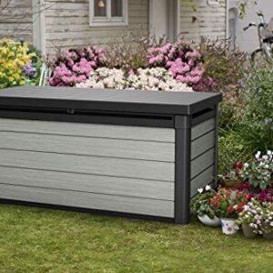 Keter Denali 150 Gallon Resin Large Deck Box-Organization and Storage for Patio Furniture, Outdoor Cushions, Garden Tools , Pool Toys, Grey & Black