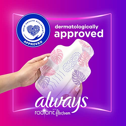 Always Radiant Feminine Pads For Women, Size 2 Heavy Flow Absorbency, Multipack, With Flexfoam, With Wings, Light Clean Scent, 26 Count x 3 Packs (78 Count total)