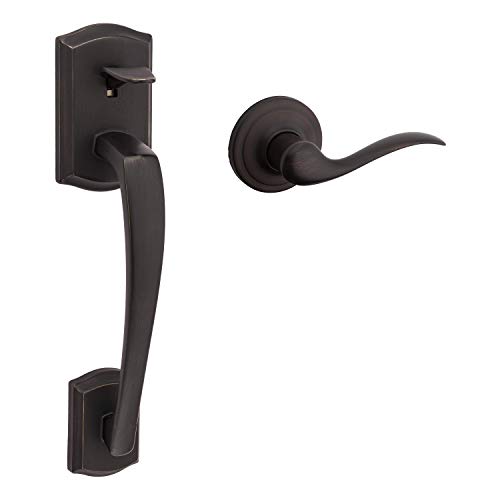 Kwikset Prescott Front Door Handle with Interior Tustin Lever Featuring Microban Antimicrobial Product Protection, Venetian Bronze Front Door Hardware Does Not Include a Deadbolt