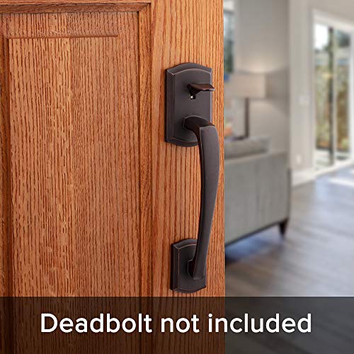 Kwikset Prescott Front Door Handle with Interior Tustin Lever Featuring Microban Antimicrobial Product Protection, Venetian Bronze Front Door Hardware Does Not Include a Deadbolt