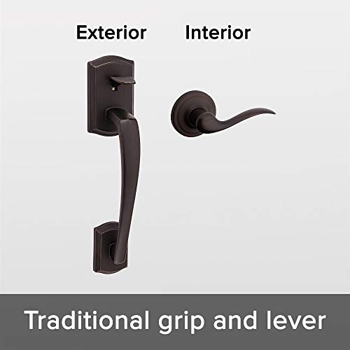 Kwikset Prescott Front Door Handle with Interior Tustin Lever Featuring Microban Antimicrobial Product Protection, Venetian Bronze Front Door Hardware Does Not Include a Deadbolt