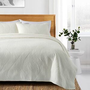 Peace nest 3 Piece Quilted Coverlet Set with Pillow Shams, All Season Bedspread Bed Cover King Size Lightweight, Ivory((106"X90")