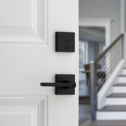 Kwikset Halifax Keyed Entry Lever and Single Cylinder Deadbolt Combo Pack featuring SmartKey® in Matte Black