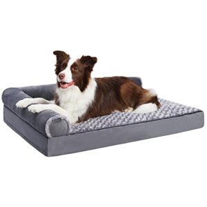 mihikk orthopedic dog bed deluxe plush l-shaped dog couch beds with waterproof lining bolster dog sleeping sofa with removable washable cover & nonskid bottom pet bed for medium large jumbo dogs, gray