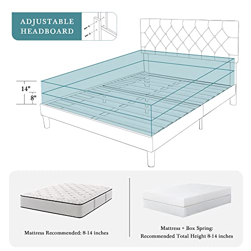 HOOMIC Queen Bed Frame with Adjustable Diamond Tufted Headboard / Fabric Upholstered Platform Bed Frame / Mattress Foundation / Wooden Slats / No Box Spring Needed / Easy Assembly, Dark Grey