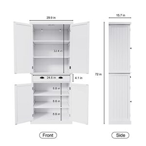 HLR Freestanding Kitchen Pantry Storage Cabinet with Adjustable Shelves, Black Pantry Cabinet for Kitchen, Living Room and Dining Room,White